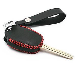 WFMJ Leather Smart 4 Buttons Key Fob Case Cover Chain for Toyota Camry SE LE RAV4 Corolla Venza Avalon Highlander Sequoia (Black)