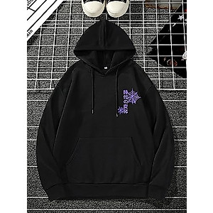 COZYEASE Men's Y2K Graphic Hoodies Oversized Vintage Sweatshirts Long Sleeve Slogan Letter Drawstring Streetwear Black L