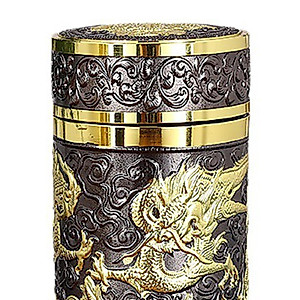 Leefasy Luxurious Chinese Dragon Vacuum Insulation Water Bottle for Hot and Cold Drinks with Artificial PU Leather Storage Box Stainless Steel Liner