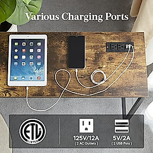 Lifewit 39.4” Console Entryway Table with 2 Power Outlets and 2 USB Ports,Industrial Narrow Sofa Table for Hallway, Living Room,Bedroom,Kitchen, Metal Frame, Rustic Brown, Easy Assembly