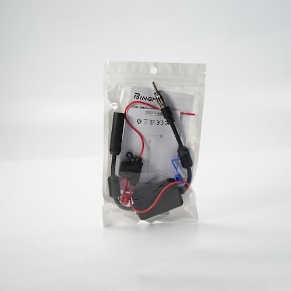 Bingfu Universal Car Stereo FM Radio Antenna Signal Booster Amplifier Amp,12V Power Supply DIN Plug Connector Adapter for Vehicle Truck SUV Car Audio Radio Stereo Media Head Unit Receiver