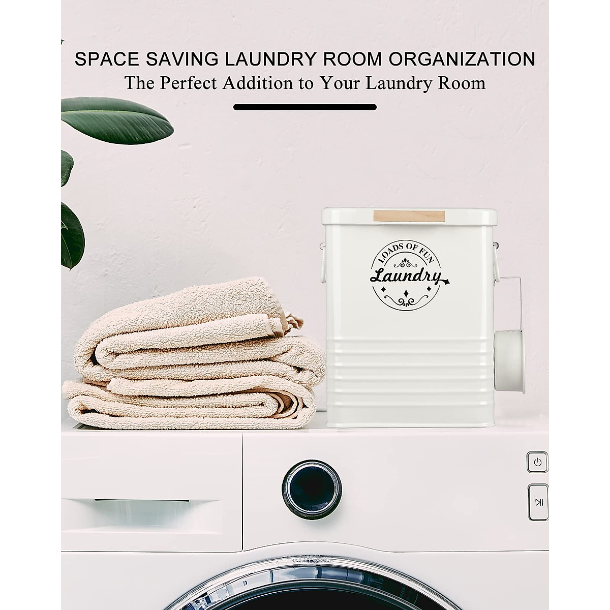 Laundry Detergent Powder Container Dispenser Holder for Laundry Room Organization. Metal Laundry Soap Dispenser with Scoop and Lid. Modern Farmhouse Laundry Room Decor and Accessories (Cream)