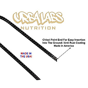 Urbalabs Nutrition 12 Inch Rebar Trampoline Stakes (6 Pack) Extra Heavy Duty Metal Steel High Wind Ground Anchors 3/8 Inch Round Chisel Point Tips Universal Size Anti Rust in Black