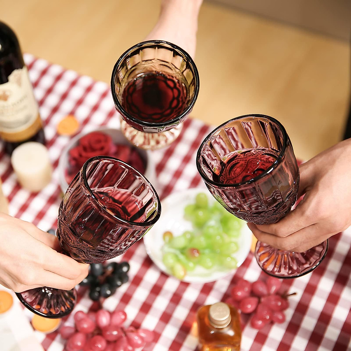 Taganov Set of 3 Colored Water Goblets - Elegant Red Wine Glasses
