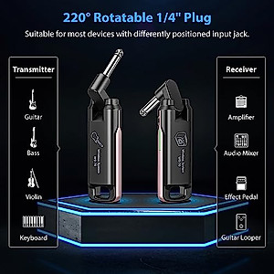 LEKATO Wireless Guitar System UHF Audio Wireless Guitar Transmitter and Receiver Rechargeable Wireless Guitar Transmitter Receiver with 70 Channels for Guitar Bass Electric Instruments (Pink)