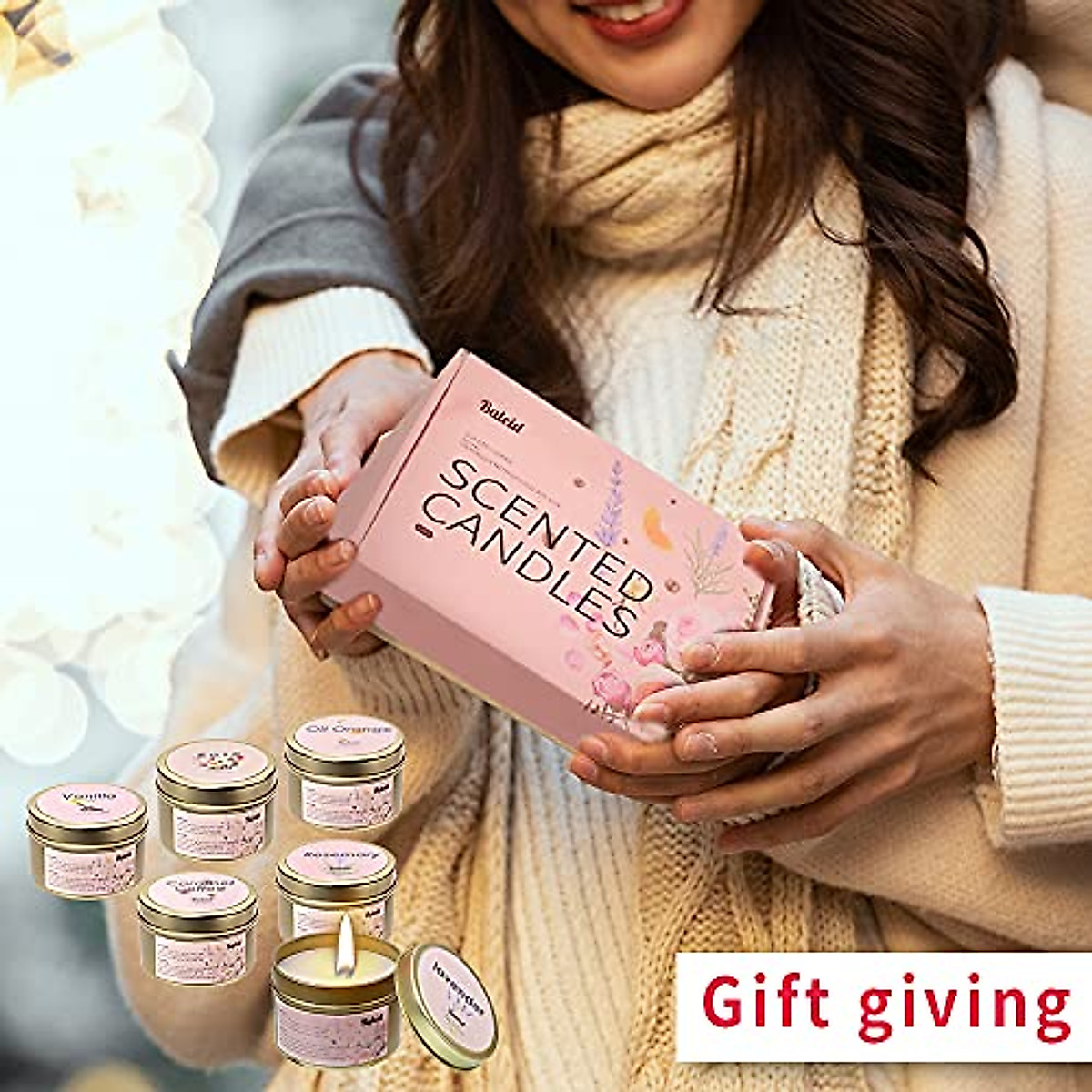 Baleid Flower Scented Candles Gift Set of 6 Pack Bulk, Natural Soy Wax 2.9 OZ Jar Portable Travel Small Tin for Men Women 7% Pure Grade Fragrance Essential Oils Stress Relief Aromatherapy Home Yoga