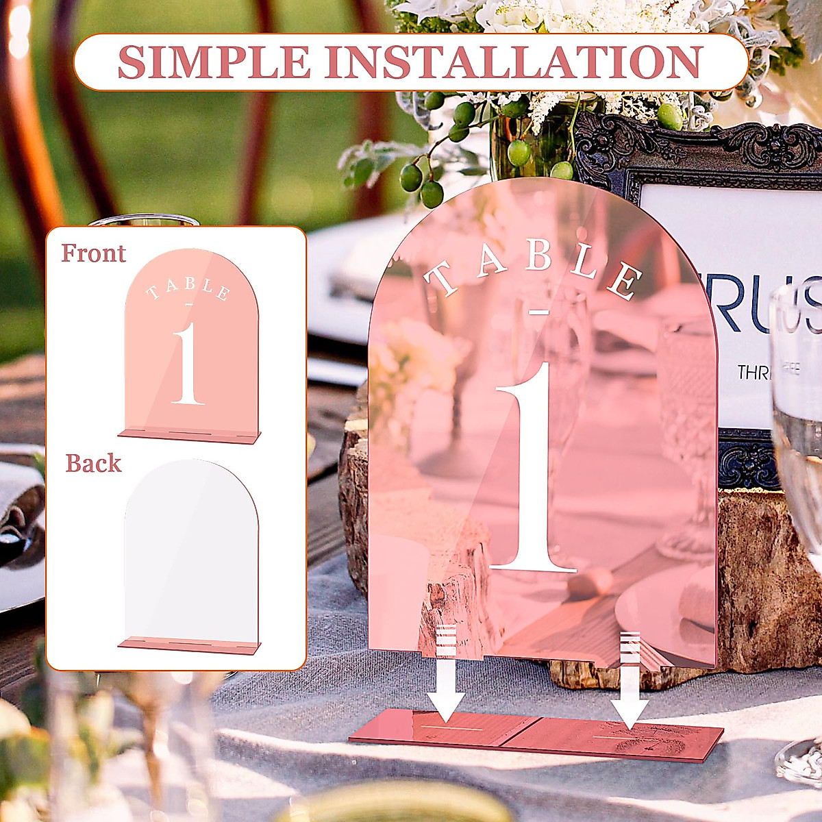 Wedding Table Numbers, 1-15 Mirror Arch Table Numbers with Stands, 5"x7" Table Number Signs and Holders Perfect for Wedding Reception, Event, Party, Restaurant (Arch Rosegold)
