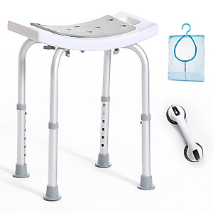 HSA/FSA Eligible Shower Chair for Inside Shower, Waterproof Shower Stool for Inside Shower with Free Grab Bar, Tool-Free Shower Seat for Bathtub, Adjustable Shower Chair for Elderly by SOUHEILO
