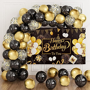 Black Gold Confetti Party Balloons, 50 pack Gold Metallic and Black Gold Silver Confetti Latex balloons for Graduation Birthday Wedding Anniversary New Year Party Decorations