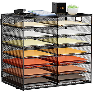 Marbrasse 8 Tier Desktop Literature Organizer, Mesh Paper Organizer Desk Organizers, File Sorter Mail Center Paper Storage Cabinet Classroom Keepers Mailbox for Office Home School, Black