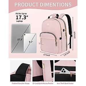 MATEIN 17 Inch Laptop Backpack for Women, Pink Travel Backpack Personal Item Size TSA Airline Approved with Luggage Strap & USB Charging Port, Water Resistant Extra Large Computer Bag for Nurse Work