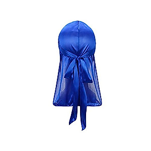 Century Star Kids Silky Satin Durags Head Wrap Silk Durag for Baby Boy Girls Wave Cap Wide Strap Long Tail Turban Beanies Black& Royal Blue