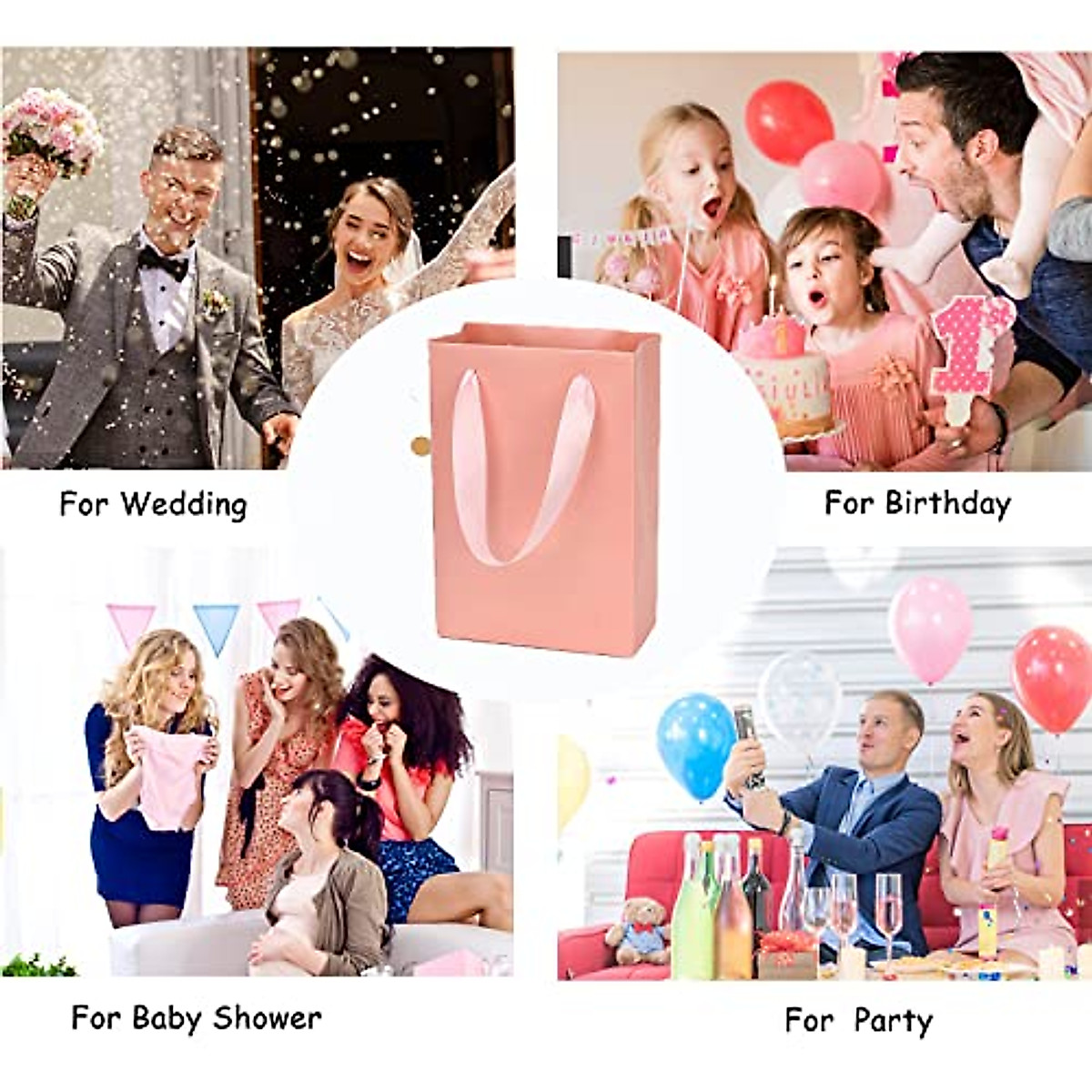 Dasofine Pink Gift Bags 12 Pack 5.03‘’ × 2.36‘’ × 7.40‘’ Small Gift Bags Paper Party Favor Bag with Handle, Retail Bag for Shopping, School, Office