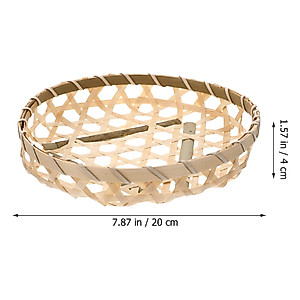 Hemoton 3PCS Bamboo Woven Basket Flat Wicker Round Egg Basket Natural Handmade Food Vegetables Fruits Storage Shallow Tray Organizer Holder Bowl for Home Kitchen