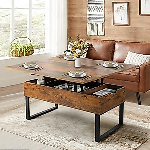 SMOOL Lift Top Coffee Table, 3 in 1 Multi-Function with Hidden Compartment for Living Room, Modern Lift Coffee Table Converts to Dining Table for Reception, Rustic Brown