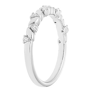 .925 Sterling Silver 1/10 Cttw Round Diamond 3-Prong Chevron Floral Engagement Ring (I-J Color, I2-I3 Clarity) - Size 7