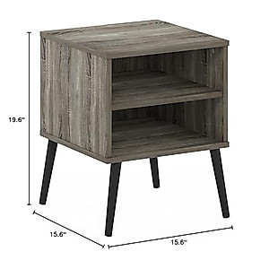 Furinno Claude Mid Century Style End Table with Wood Legs, French Oak Grey