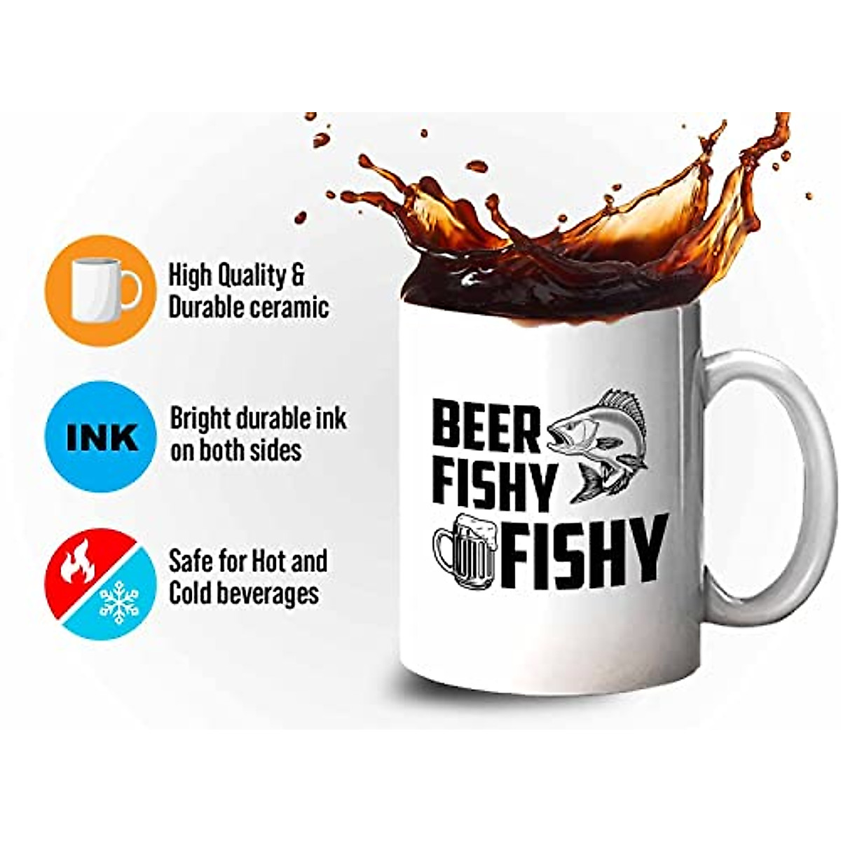Fisher Coffee Mug 11oz White - Beer Fishy Fishy - Fisherman Funny Witty Fish River Fishing Lures Flounder Net Alcoholic Lover