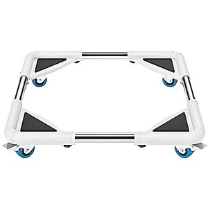Furniture Dolly Mobile Roller with 4 Locking Wheels by DAILYLIFE, Adjustable Washing Machine Stand Refrigerator Base Dryer Stand Moving Cart, White