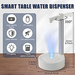 Desktop Water Bottle Dispenser,New upgrade RGB Ambient Light, Bedside Water Dispenser,Portable 5 Gallon Water Dispenser,with 7 Levels Pumping and Ambient Light,Suitable for Home, Office, Outdoor