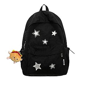 HIQUAY Grunge Backpack with Cute Accessory Aesthetic Backpack Cute Backpacks Waterproof (Black)