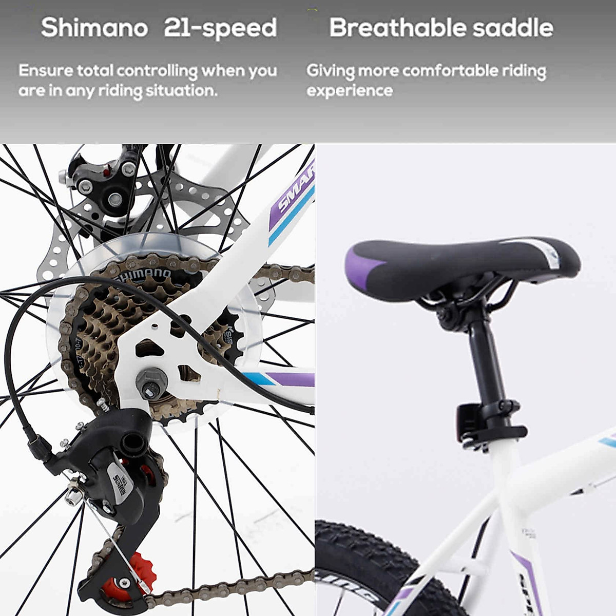 KADOCHNIKOVA Mens and Womens Hybrid Bike, 21 Speed, 26-Inch Wheels, Step-Through or Step-Over Frame, Front and Rear Fenders (Purple)