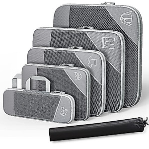 Compression Packing Cubes for Suitcases, VIKASI 6 Set of Travel Luggage Packing Organizers, Suitcase Organizer Bags Set for Expandable Packing Organizers Travel Accessories (Gray)