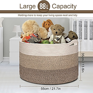 Ajiteogy XXXL Large Laundry Basket 21.7" x 21.7" x 13.8" Woven Blanket Basket 88L, Cotton Rope Storage Basket for Living Room,Toys, Towels, Pillows, Clothes