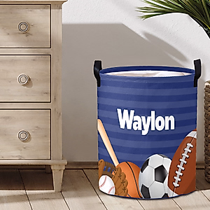 Personalized Laundry Basket Hamper,Ball Sport 11,Collapsible Storage Baskets with Handles for Kids Room,Clothes, Nursery Decor