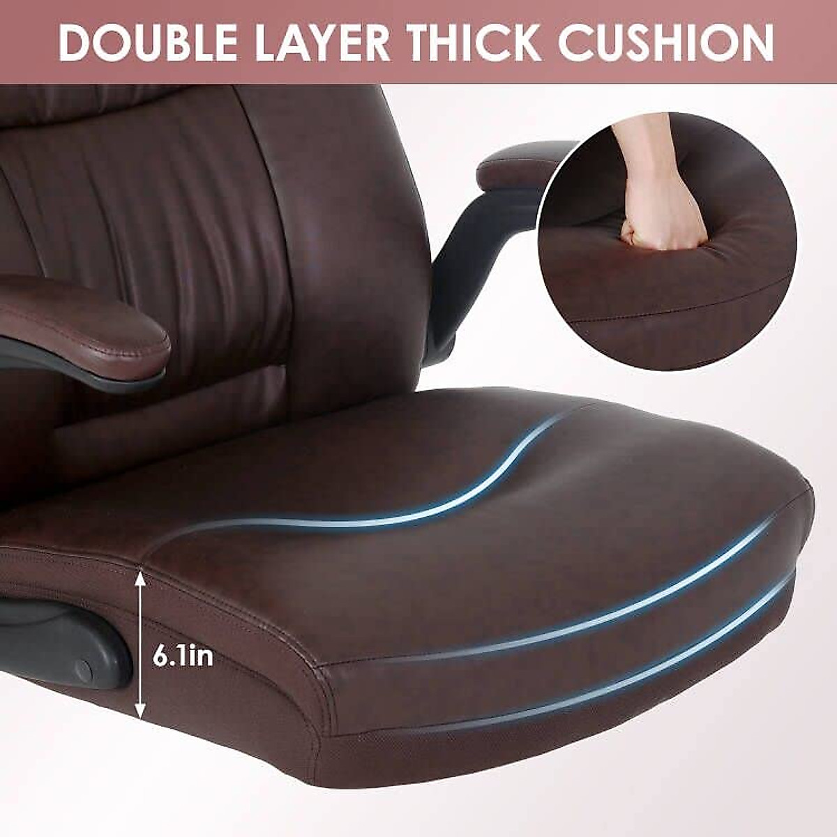 Ergonomic Office Chair PU Leather Desk Chair High Back Computer Chair with Lumbar Support Flip up Armrest Rolling Swivel Adjustable Task Chair for Adults(Brown)