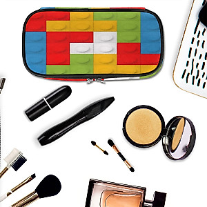 Building Block Big Capacity Pencil Pen Case Colorful Large Pencil Pouch with Zipper Compartments Pencil Bag for Boys Girls Adults Student Office School Supplies