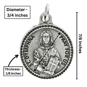 Saint Dymphna Necklace Patron Saint of Anxiety, Stress, and Mental Health Catholic Jewelry - Silver Oxidized Round 7/8" St Dymphna Medal with 24" Adjustable Hypoallergenic Ball Chain - Made in Italy