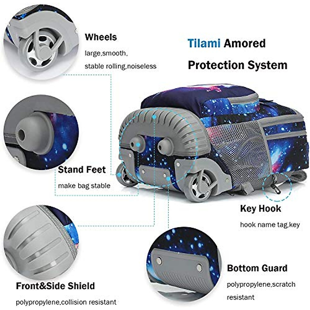 Tilami Rolling Backpack Laptop 18 inch with Lunch Bag, Unicorn