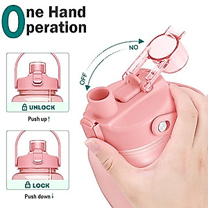 Unistar Half Gallon Water Bottle with 2-in-1 Lid (Straw lid/Chug Lid), 64oz Large Capacity Water Jug BPA-free Gallon Water Bottle, Leak-proof Water Jugs, Water Bottle with Time marker for Gym Outdoor