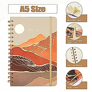 EOOUT 2 Pack Spiral Notebook Journals for Women, A5 Size 5.7x 8.5 Inches College Ruled Hardcover Spiral Journal, 160 Pages 2 Abstract Sun and Moon Design Back Pocket, for Office School Supplies Gifts