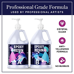 Crystal Clear Epoxy Resin Kit - 1 Gallon Craft Resin Epoxy Kit (.5gal Resin + .5gal Hardener) High Gloss UV Resistant Odor-Free Art Resin, BPA-Free and Non-Toxic Epoxy Resin Clear Formula 1gal