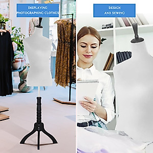 Female Mannequin Body,60-67 inch Dress Form Sewing Mannequin Torso Manikin with Wooden Tripod Base Stand Adjustable Mannequin for Sewing Clothes Display (White)