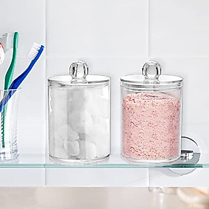 EOFJRUC 4 Pack Qtip Holder Dispenser for Cotton Ball, Cotton Swab, Cotton Round Pads, 10 OZ Clear Plastic Acrylic Apothecary Jar for Bathroom Canister Storage Organization, Vanity Makeup Organizer