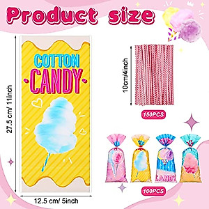 Karenhi 100 Pcs Cotton Candy Bags with Ties Cotton Candy Cones Treat Bags Snacks Bags Set Cotton Candy Supplies for Circus Carnival Birthday Party Favor