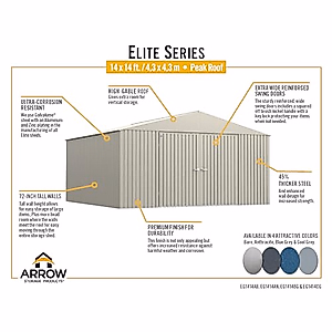 Arrow Shed Elite 14' x 14' Outdoor Lockable Gable Roof Steel Storage Shed Building, Anthracite