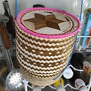Bamboo Sticky Rice Serving Basket Handmade ''KRA-Tip'' Thai Laos Traditional Weave Wickerwork with Vegetable Based Dye Serving Travel Picnic Keeping Sticky Rice After Steaming Keep Sticky Rice Warm