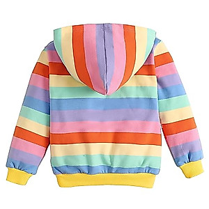Little Hand Toddler Girls Zip-up Jacket Rainbow Sweatshirts Kids Color Stripe Hoodie Shirt Fall Outfit 5T