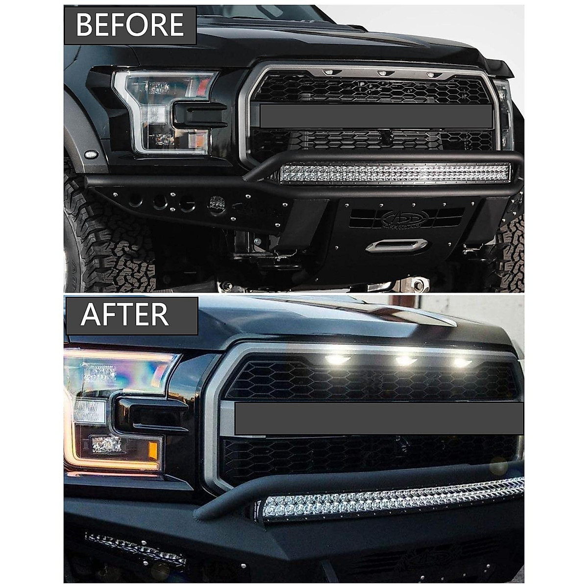 MEALAM White LED Lights 3PCS Front Grille Raptor Lamps Car Accessories with Harness and Fuse, Compatible with 2004-2019 for-d F150 & 2013-2018 Ram 1500 Raptor Style Aftermarket Grille
