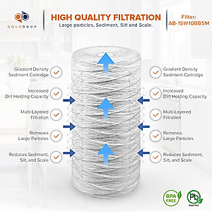 Aquaboon 5 Micron 10" x 4.5" String Wound Sediment Water Filter Cartridge | Whole House Sediment Filtration | Compatible with 84637, WPX5BB97P, PC10, 355214-45, 355215-45, WP10BB97P WP5BB97P 10-Pack