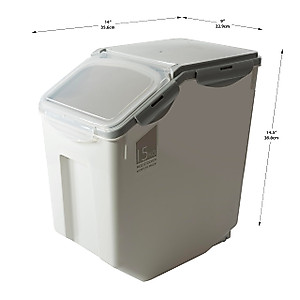 Rice Storage Container With Wheels (2 pack) - 30 lbs 15 L Rice Storage Bin - Grain Dispenser With Airtight Lid - Cereal Flour Dog and Pet Food Bins - Includes 2 Measuring Cups and 2 Rice Paddles