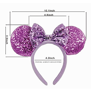 WW-WONDERFULWORLD Purple Mouse Ears Headbands With Bow & Snowflake & Girls Sequins, for Cartoon Princess Costume Cosplay Decoration, Glitter Christmas Party for Kids & Women; PR (Soft Flannel)