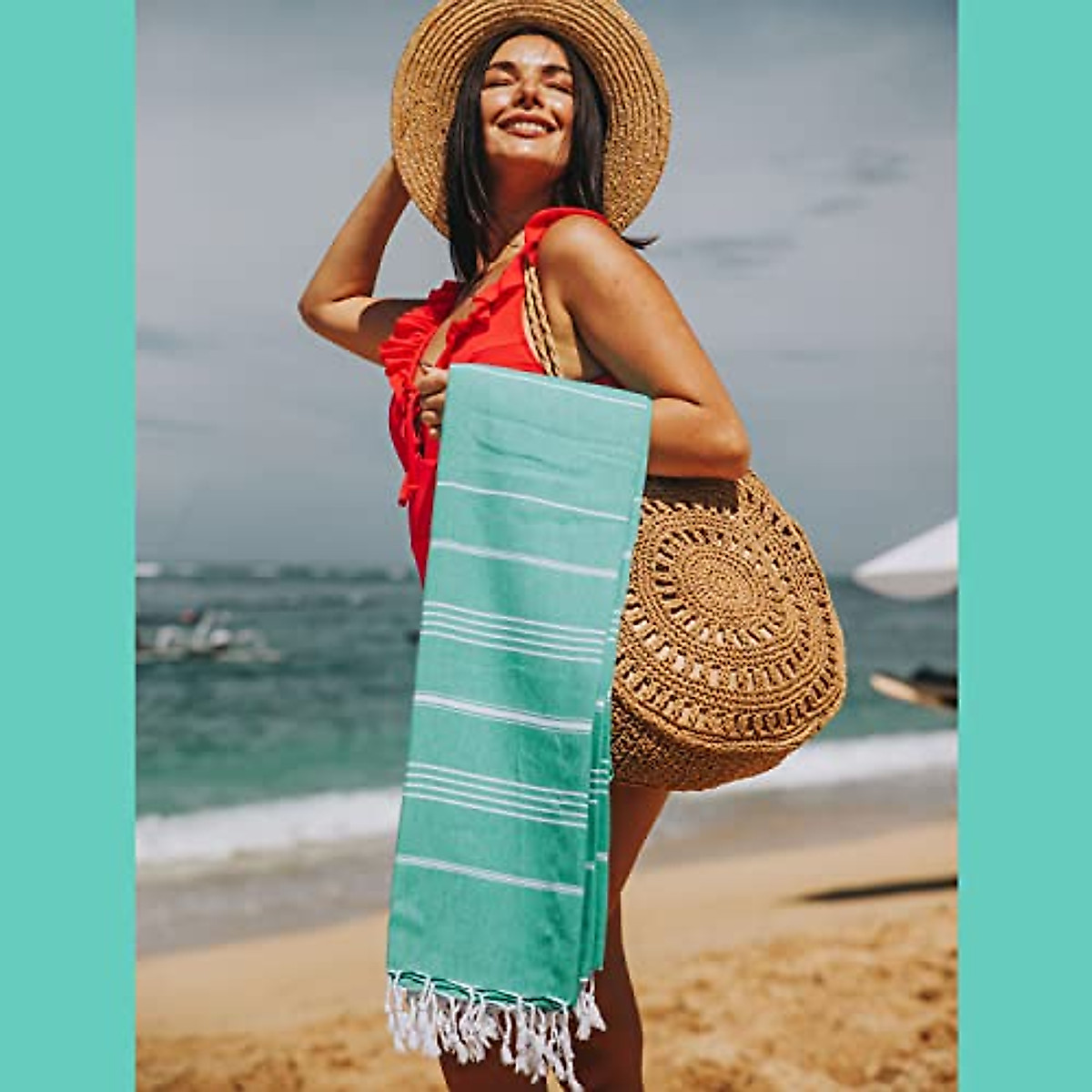 Cacala Turkish 100% Cotton Throw Blanket, Super Soft Washable Lightweight for Couch Sofa Bed Office, Throw Size Warm Plush Blankets for All Season, Perfect for Travel, Camping, Picnic, Hiking