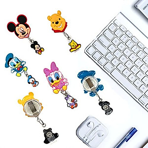 5pcs Cartoon Cute Retractable Badge Holders.Retractable Badge Reel, Badge Reel Holder for Teacher and Nurses, Clip-on Name Badge Holder for Office