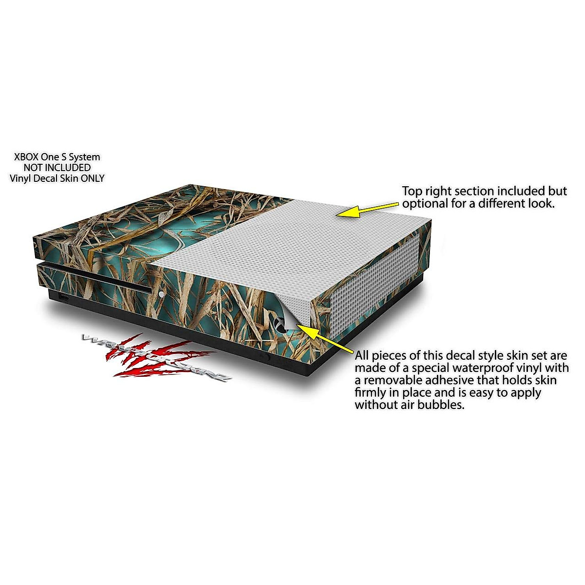 WraptorSkinz Decal Vinyl Skin Wrap Compatible with Xbox One S Console and Controllers - WraptorCamo Grassy Marsh Camo Neon Teal