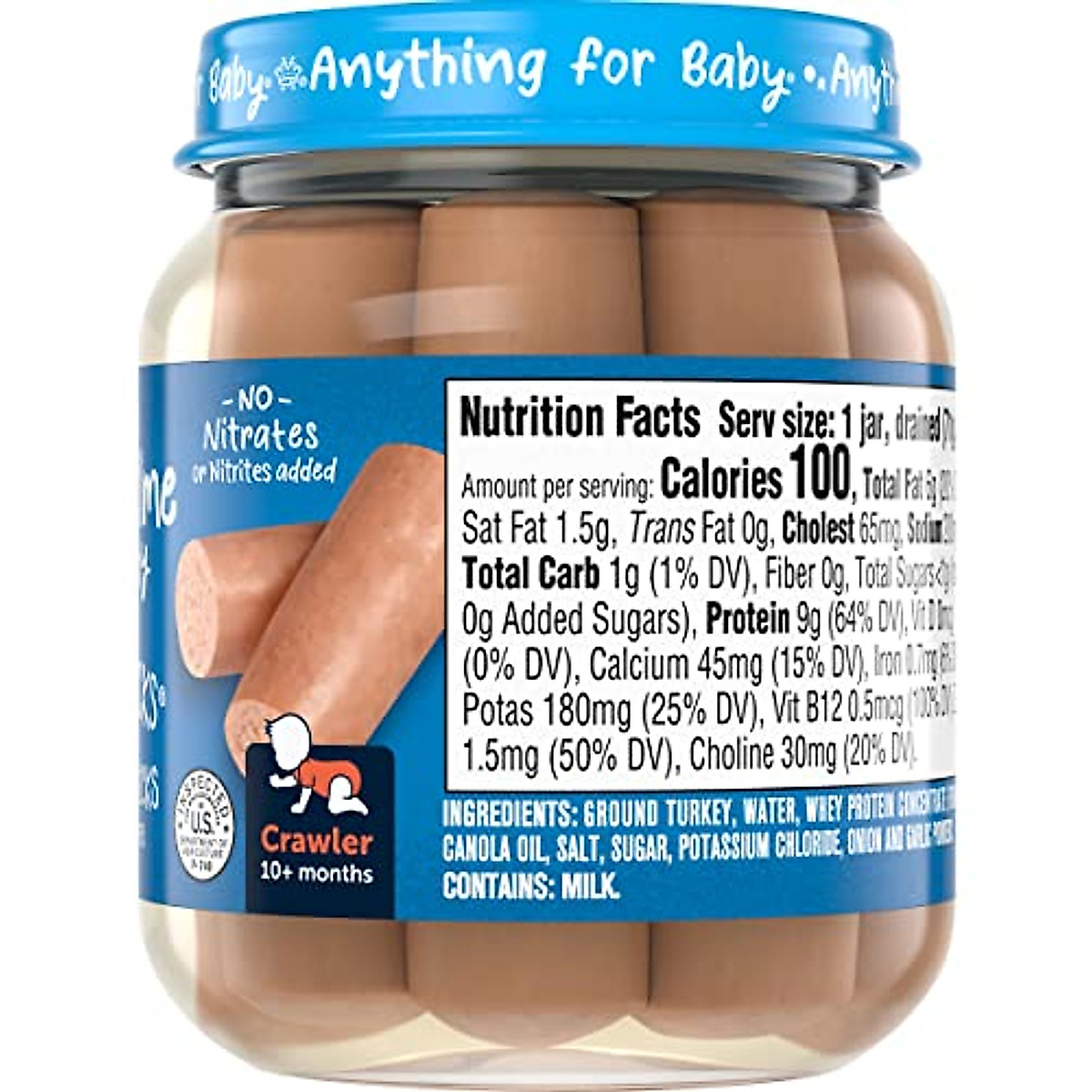 Gerber Mealtime for Baby Lil’ Stick, Turkey Sticks, Packed in Water, Baby Led Friendly, For Crawlers 10 Months & Up, 2.5-Ounce Glass Jar (Pack of 10 Jars)